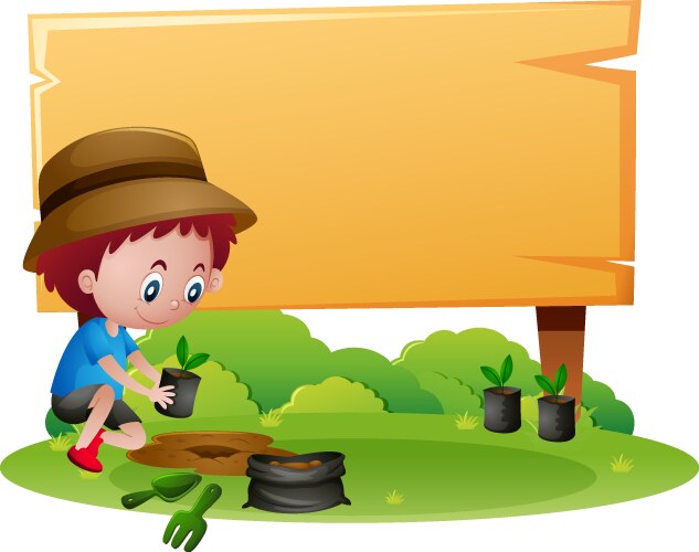 Border template with boys at night landscape Vector Image