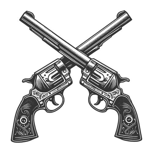 Crossed vintage revolvers engraving Royalty Free Vector