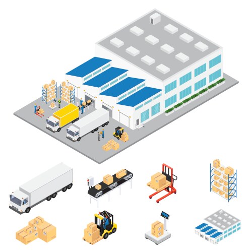 Isometric low poly warehouse building icon Vector Image