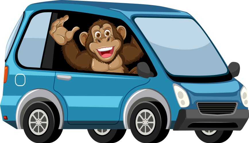 Cartoon rhino cheerfully driving a small car Vector Image