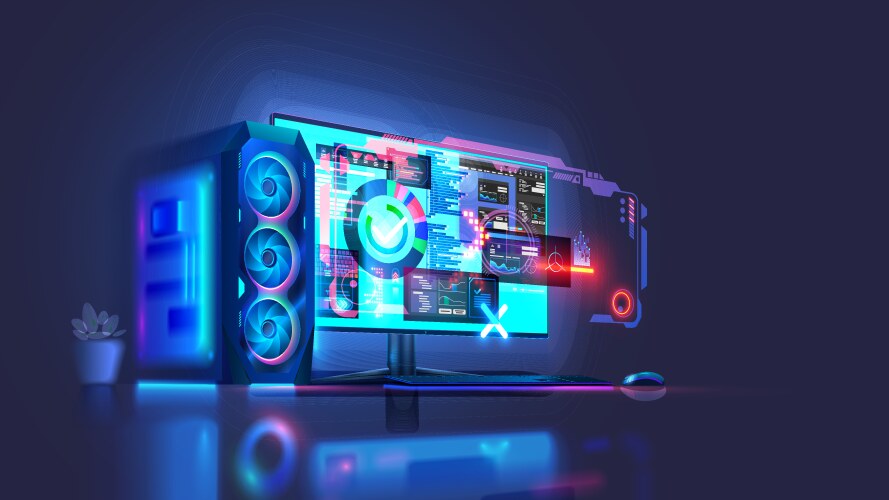 Laptop with open screen on desk front view Vector Image