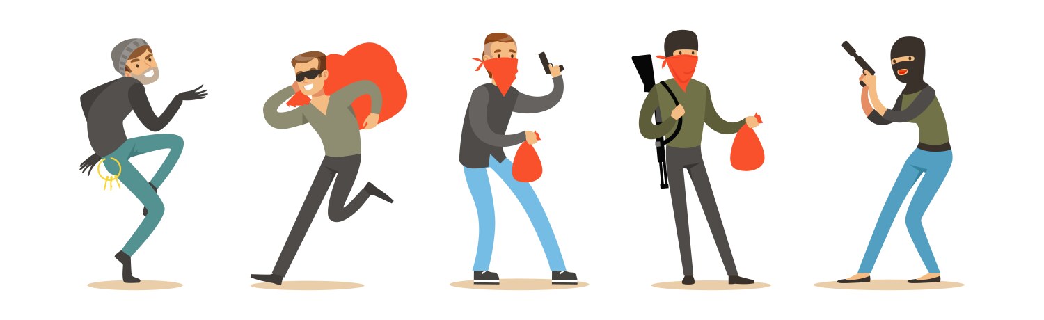 Man criminals and bandit character commit crime Vector Image