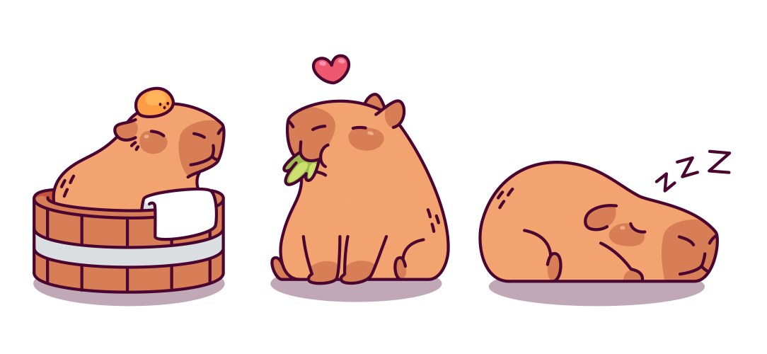 Cute capybara in different poses Royalty Free Vector Image