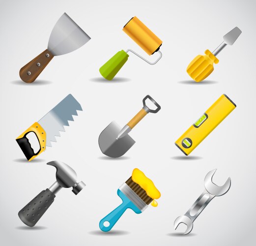 Set of power tools shovel drill hammer icon Vector Image