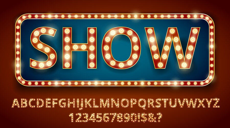 Broadway style retro light bulb font vintage Vector Image