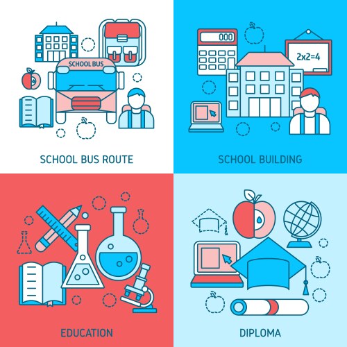 School set with many student cartoon character Vector Image