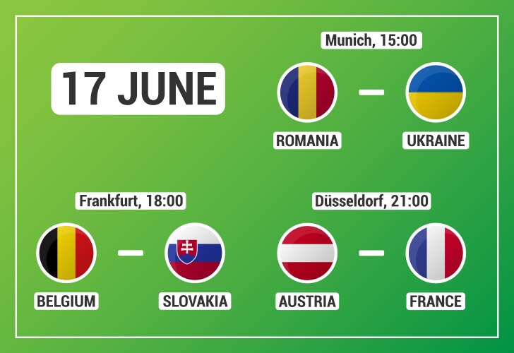 European football match schedule Royalty Free Vector Image