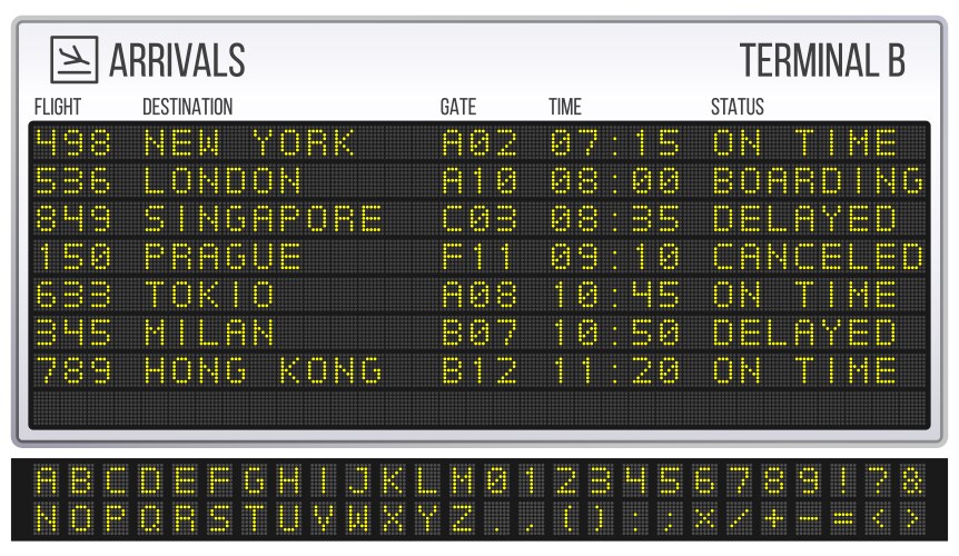 Led airport board isolated template on dark Vector Image