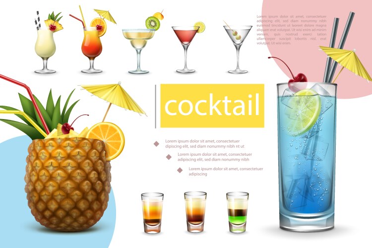 Set of realistic cocktails Royalty Free Vector Image