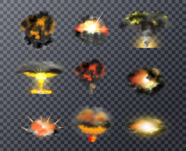 Bomb explosion transparent set Royalty Free Vector Image