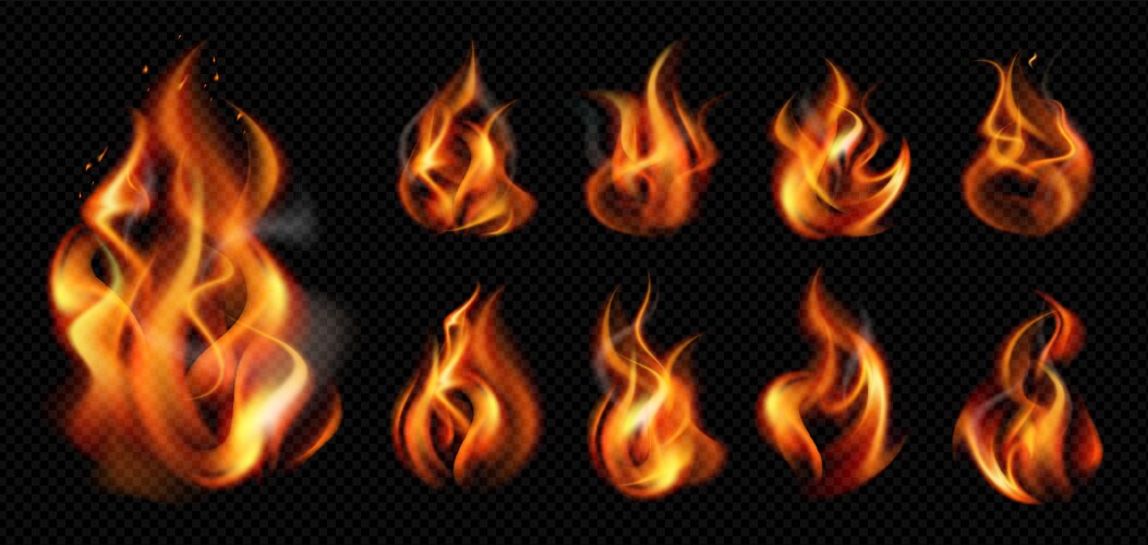 Realistic flame fire icon set Royalty Free Vector Image