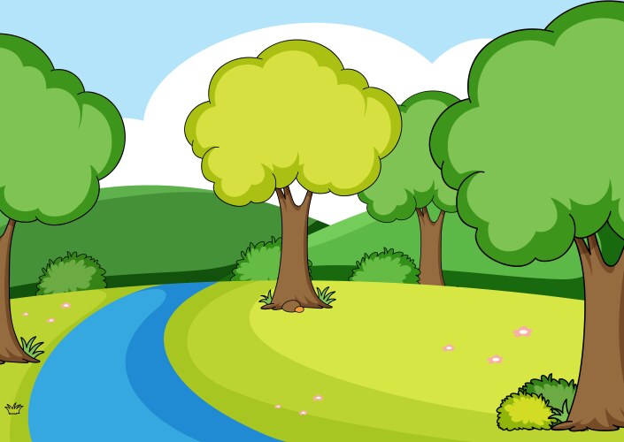 Empty green nature scene with long river Vector Image