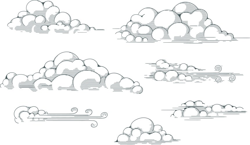 Sketch clouds hand drawn sky cloudscape outline Vector Image