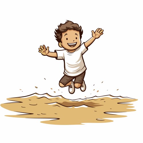 Happy boy jumping in the sand cartoon style Vector Image