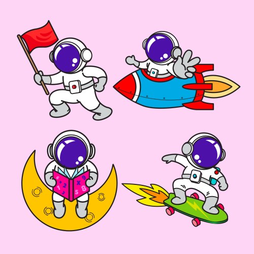 Astronaut Cartoon Set Animation flaches Design Vektorbild