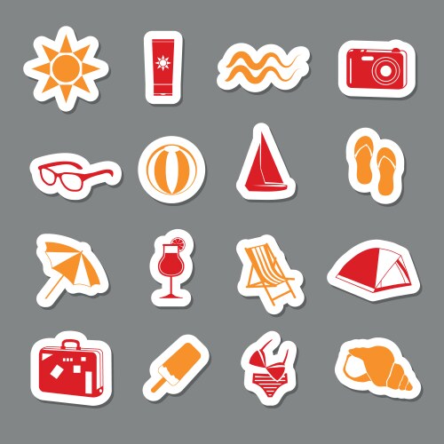 Hello summer doodle beach vacation stickers Vector Image