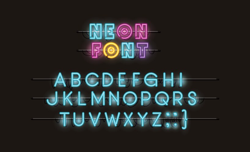 Neon tube light letters font Royalty Free Vector Image