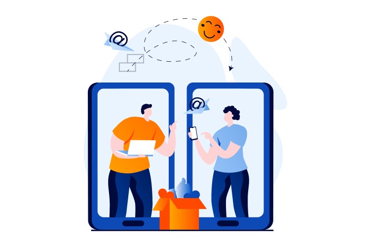 Social network concept with people scene in flat Vector Image