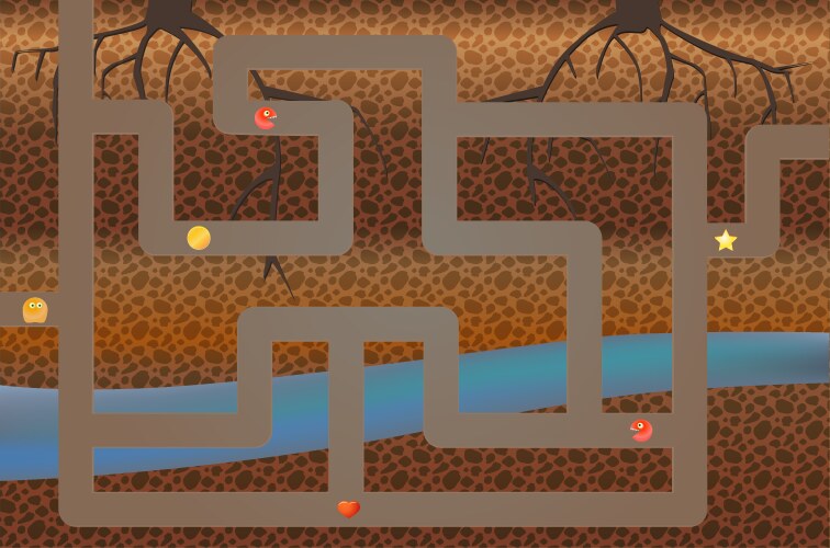 Pacman game with ghosts pill and cherry maze Vector Image