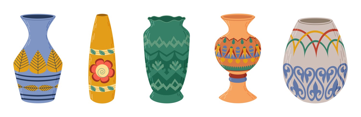 Ceramic vases set colored ceramics vase antique Vector Image