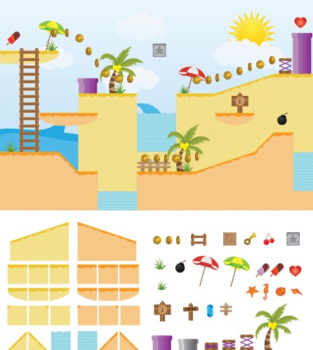 2d tileset platform game 18 Royalty Free Vector Image