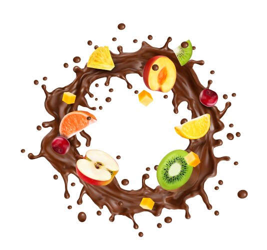 Big collection icons of fruit in a milk splash Vector Image