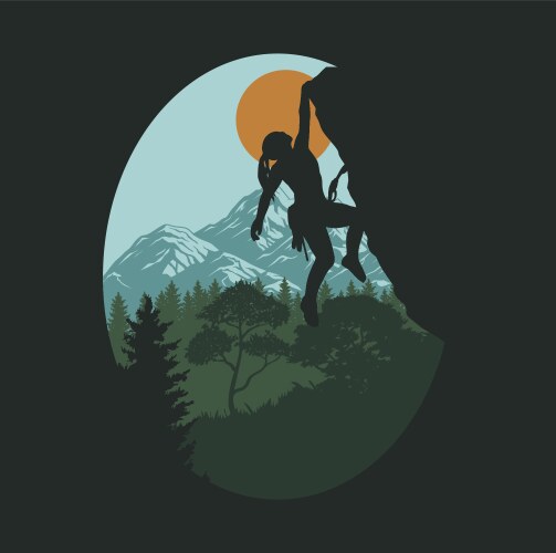 Trekking and climbing scene Royalty Free Vector Image