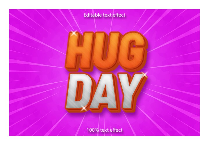 Hug day editable text effect cartoon style Vector Image