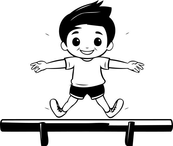 Cute boy jumping over obstacle cartoon isolated Vector Image