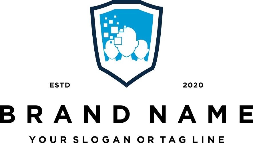 Creative people pixel tech and shield logo design Vector Image