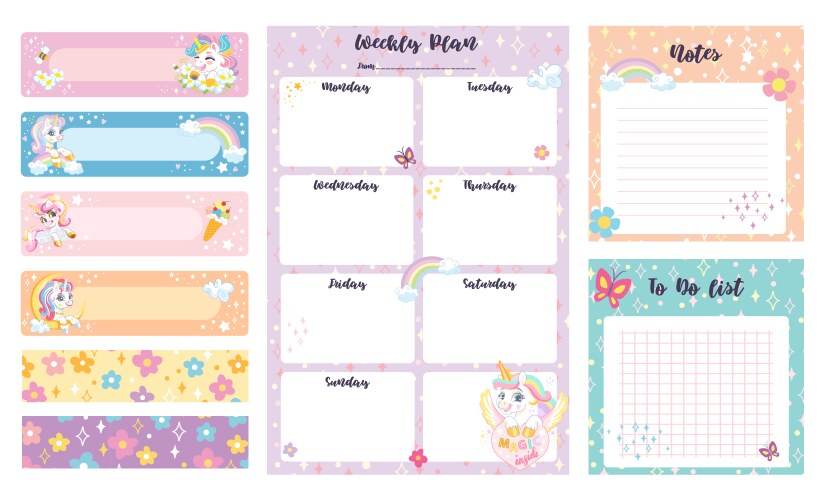 Printable weekly planner and note pages set Vector Image