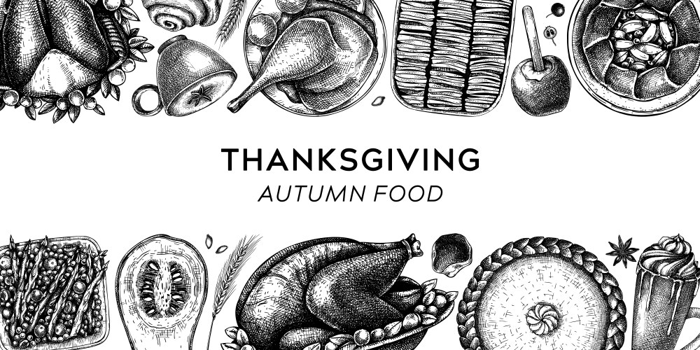 Thanksgiving dinner collage fall food and drinks Vector Image