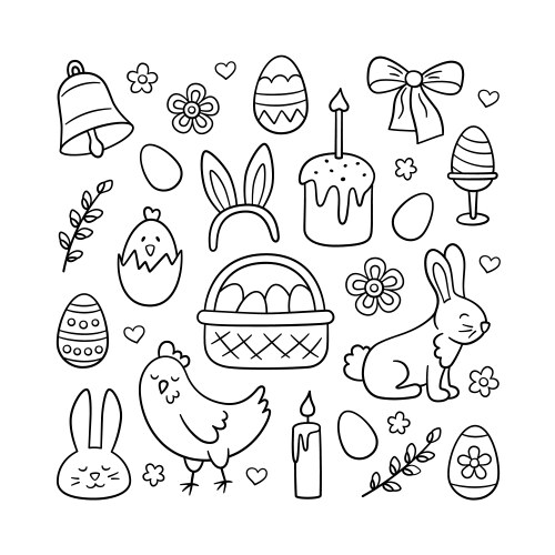 Cute easter bunny in flowers doodle coloring book Vector Image