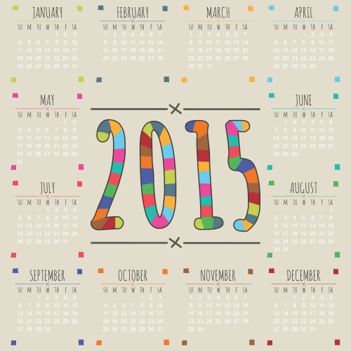 Calendar 2015 year with colored pencils Royalty Free Vector