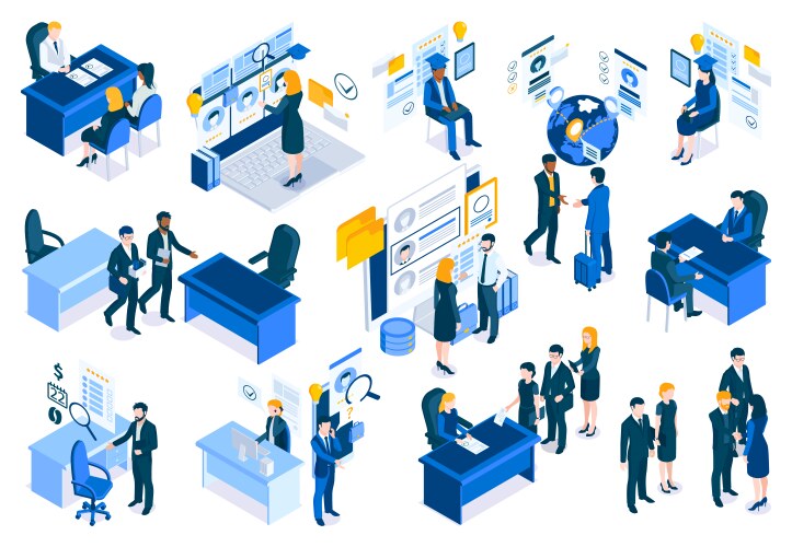 Isometric business characters young entrepreneurs Vector Image