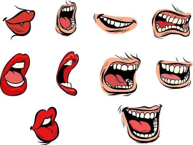 Cartoon mouths facial expression surprised mouth Vector Image