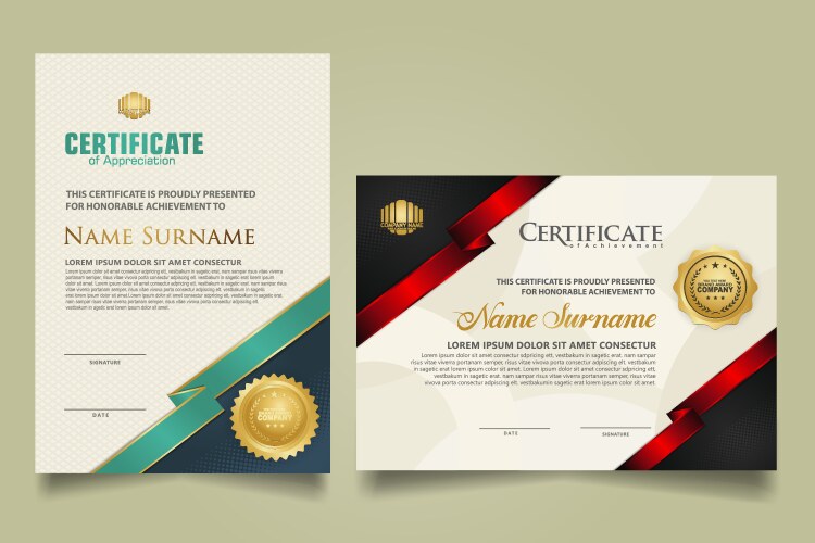 Set certificate template with ribbon stripes Vector Image