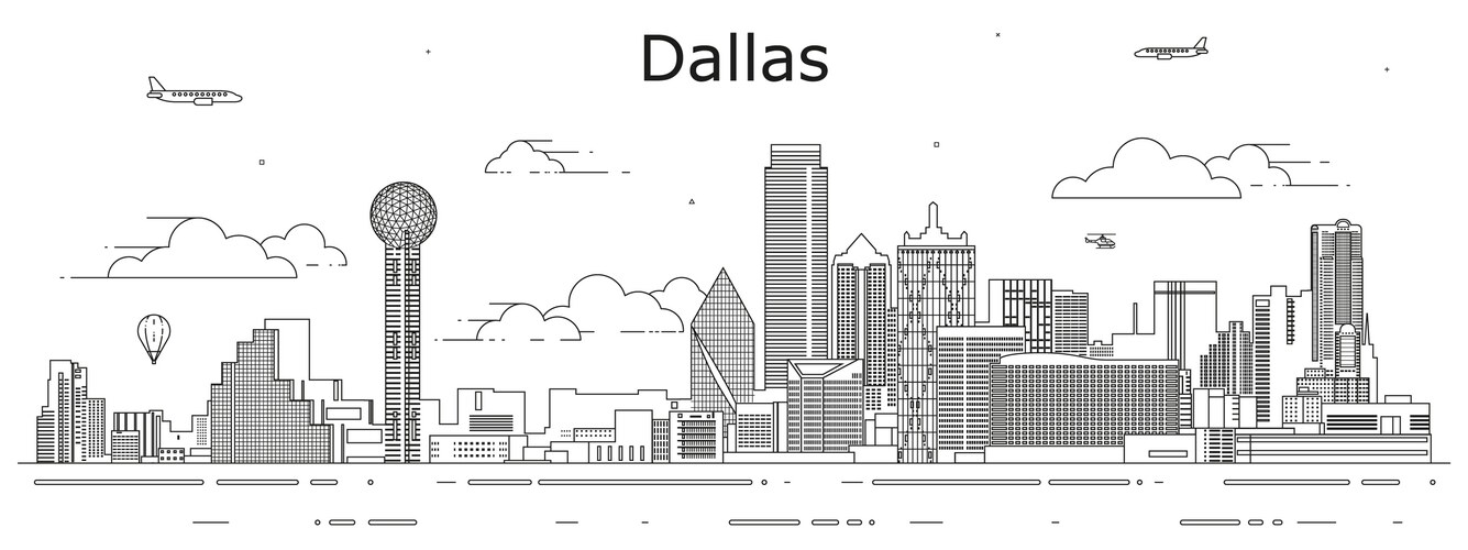 Dallas skyline hand drawn Royalty Free Vector Image