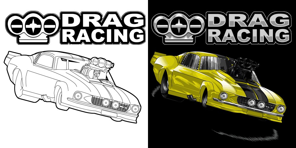 Black drag racing car with grey strip Royalty Free Vector