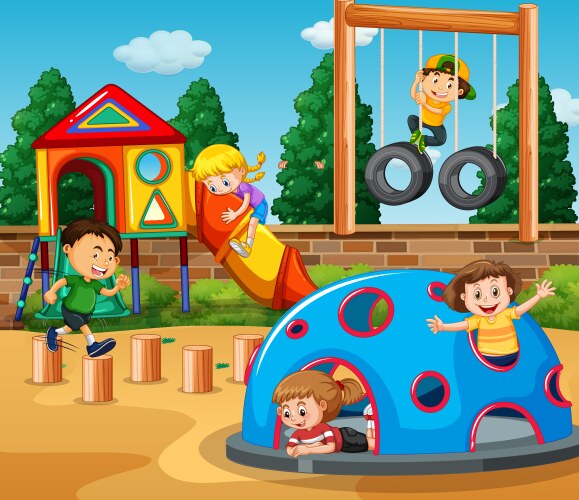 Doodle children playing in park Royalty Free Vector Image