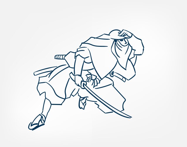 Samurai traditional line art sketch Royalty Free Vector