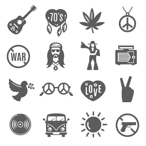 Retro Hippie Icon Set Royalty Free Vector Image