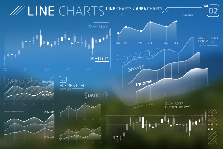 Line charts and area infographic elements Vector Image