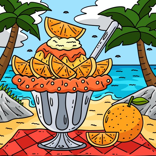 Ice cream orange sundae cartoon colored clipart Vector Image