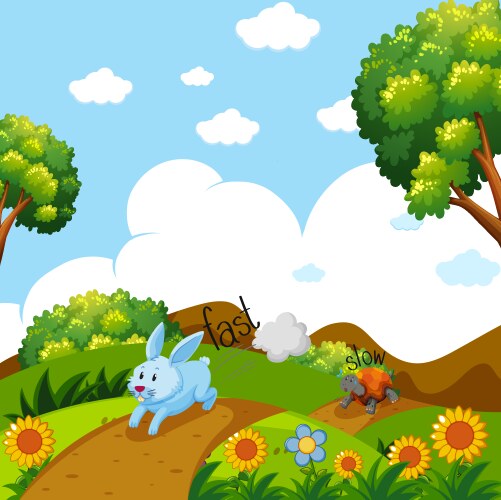 Rabbit runs fast and turtle slow Royalty Free Vector Image
