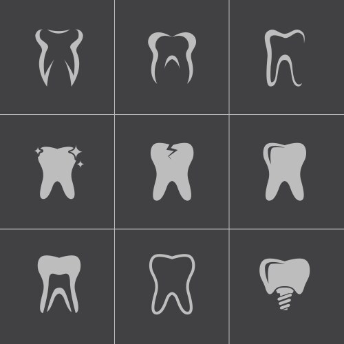 Teeth collection black color Royalty Free Vector Image