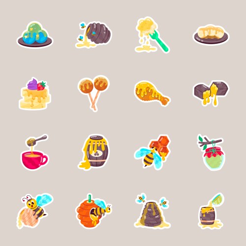 Honey desserts flat stickers Royalty Free Vector Image