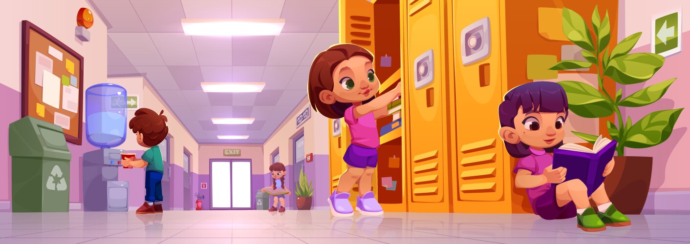 Empty school corridor cartoon Royalty Free Vector Image