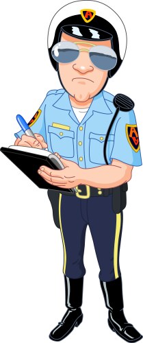 Cartoon smiling policeman waving hand Royalty Free Vector