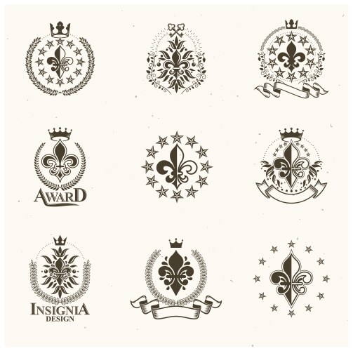 Royal symbols lily flowers floral and crowns Vector Image